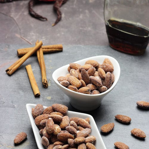 Spicy Maple Cinnamon Roasted Almonds | Gourmet party snack!