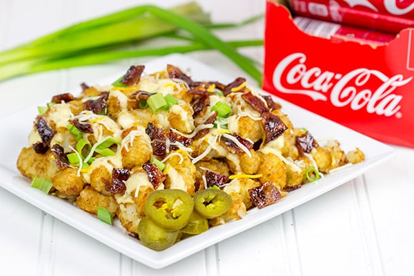Loaded Tots with Coca-Cola Glazed Bacon | Perfect for game day parties!