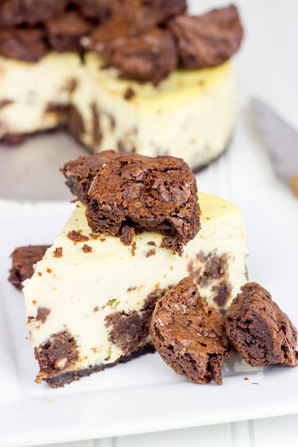 Brownie Bite Cheesecake | Brownie bites baked inside creamy cheesecake