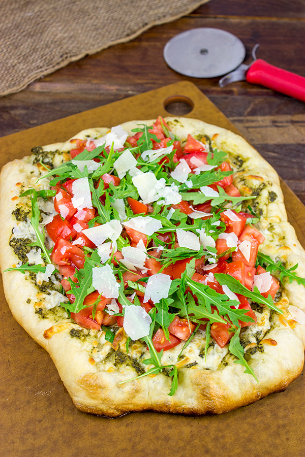 Bruschetta Pizza - A delicious summer meal with fresh tomatoes + arugula!