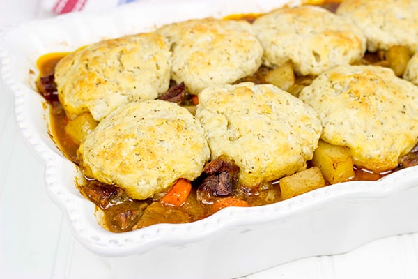 Easy Beef Stew with Rosemary Biscuit Topping | Easy comfort food meal!
