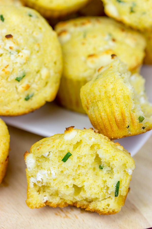 Goat Cheese and Chive Cornbread Muffins | Flavorful twist on cornbread!