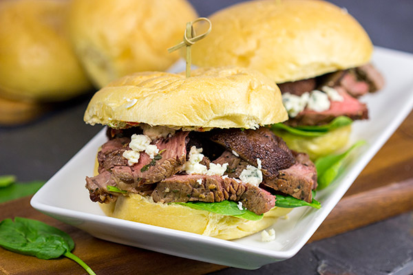 Steak Sliders with Blue Cheese Butter and Grilled Mushrooms