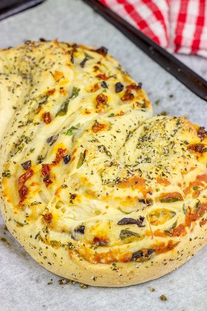 Stuffed Italian Bread | Homemade bread stuffed with olives and cheese!