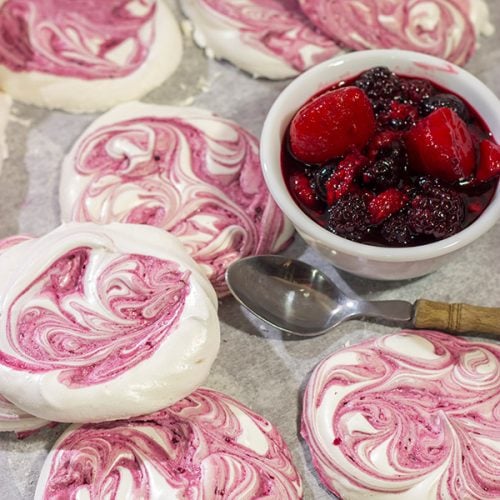 Blackberry Meringues with Mixed Berry Compote | Light summer dessert!