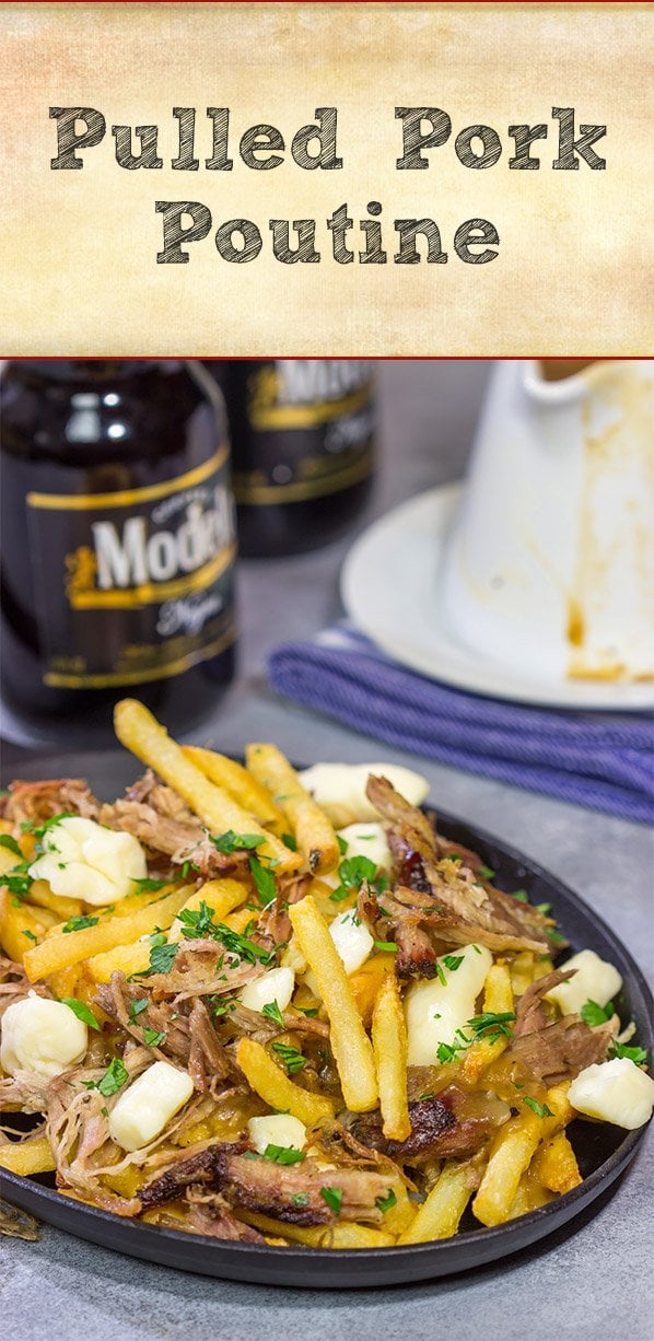 Pulled Pork Poutine | Fries topped with gravy + cheese curds + pulled pork!