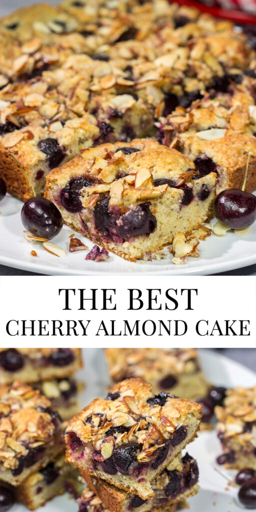 Cherry Almond Cake | Cake filled with cherries + topped with almonds!