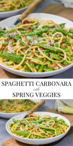 Spaghetti Carbonara with Spring Vegetables | Easy, gourmet dinner idea!