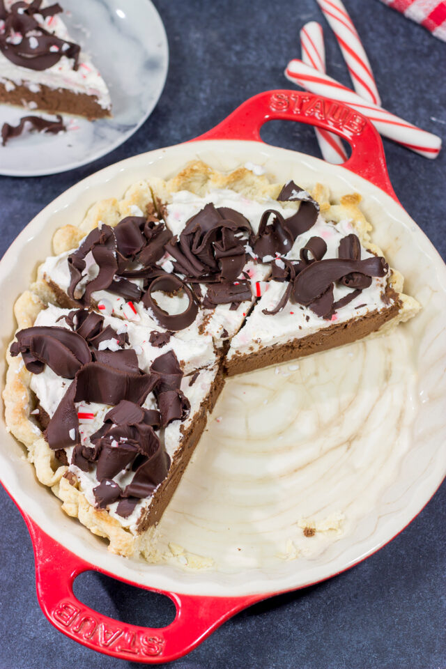 Chocolate Peppermint Pie | Topped with crumbled candy canes!