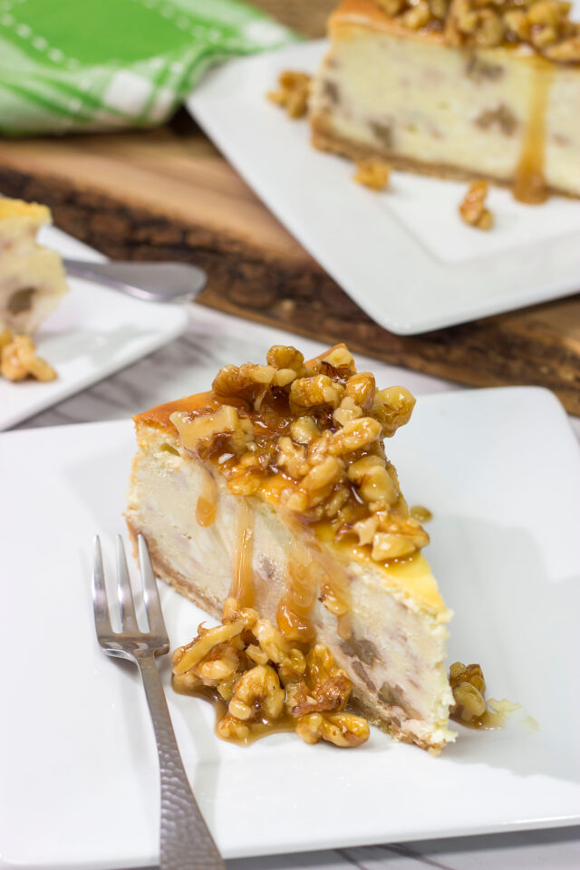 Honey Walnut Cheesecake | Topped with warm honey + walnuts!