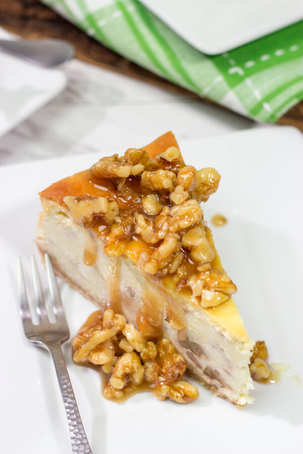 Honey Walnut Cheesecake | Topped with warm honey + walnuts!