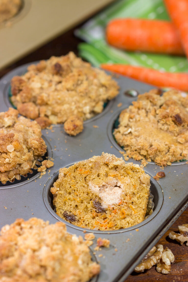 Stuffed Carrot Cake Muffins | Surprise...these muffins have frosting ...
